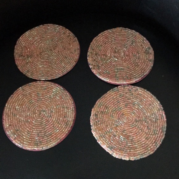 Accents | New Set Of 4 Blush Peachy Silver Beaded Coasters | Poshmark